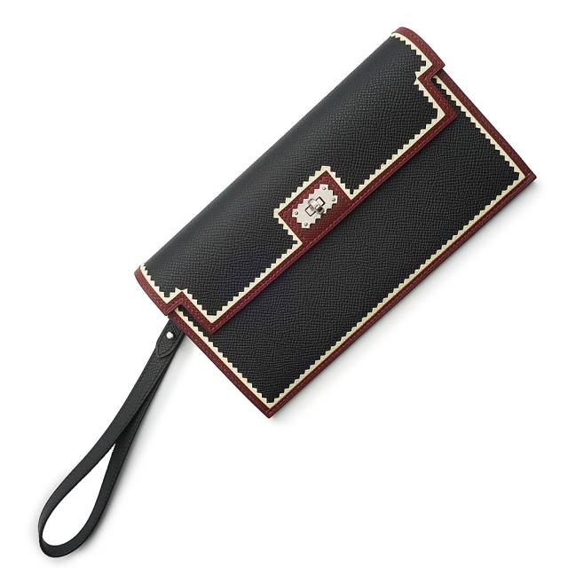 （新品・未使用品）エルメス HERMES ケリー ポケット ロング アピック 二つ折り長財布 ヴォーエプソン レザー ノワール ルージュアッシュ ジョーヌミルトン ブラック シルバー金具 K刻印 箱付