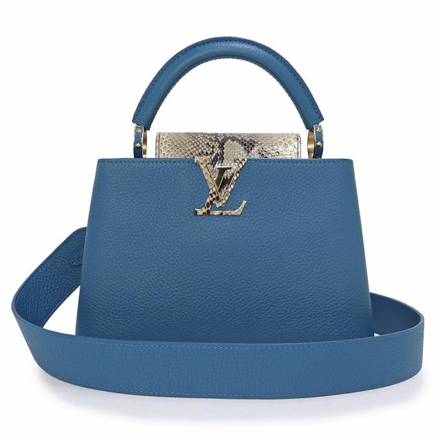 （未使用　展示品）ルイ ヴィトン LOUIS VUITTON カプシーヌ BB 2WAY ショルダー ハンドバッグ 斜め掛け トリヨンレザー パイソン エキゾチックレザー ターコイズ ブルー ゴールド金具 N81408 箱付