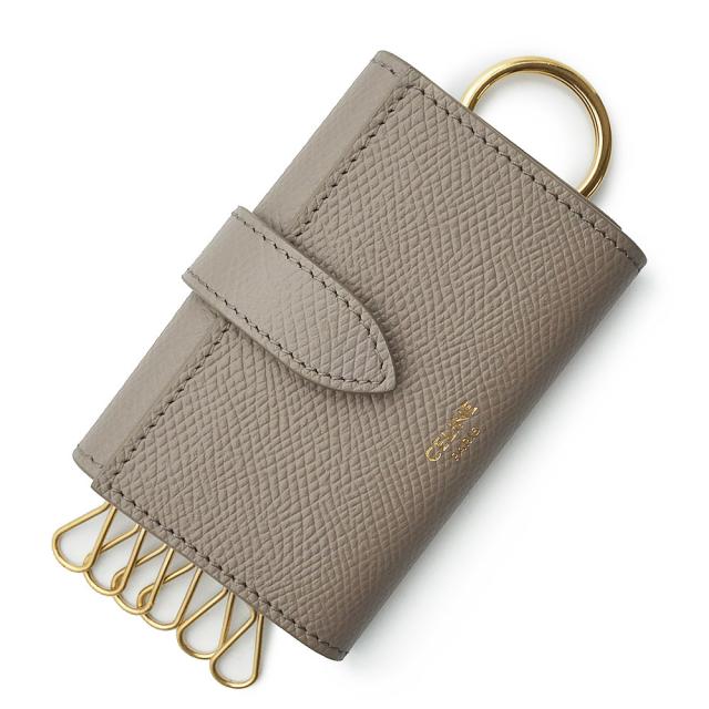 （新品・未使用品）セリーヌ CELINE エッセンシャル 6連 キーケース キーリング付き カーフスキン レザー ペブル グレージュ アンティークゴールド金具