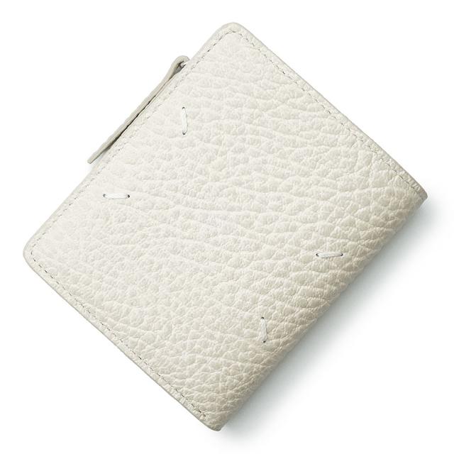 （新品・未使用品）メゾン マルジェラ Maison Margiela 4ステッチ フリップフラップ ウォレット 二つ折り財布 カーフスキン レザー ライトグレー ホワイト シルバー金具 SA1UI0023 箱付