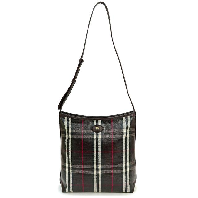 （新品・未使用品）バーバリー BURBERRY スモール ハイランド ショルダーバッグ 斜め掛け キャンバス スムースカーフレザー ブラウン マホガニーレッド シルバー金具 8114636