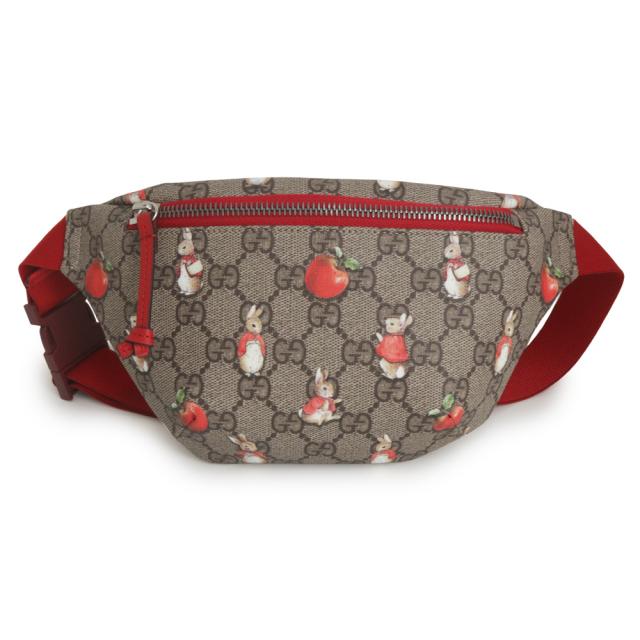 （新品・未使用品）グッチ GUCCI チルドレンズ ピーターラビット コラボ キッズ ベルト ウエスト ボディバッグ 斜め掛け GGスプリームキャンバス ベージュ レッド シルバー金具 502095