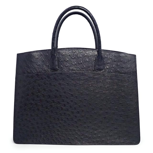 （中古）エルメス HERMES ホワイトバス GM 40 ハンドバッグ オーストリッチ エキゾチックレザー ブルーインディゴ シルバー金具 □O刻印