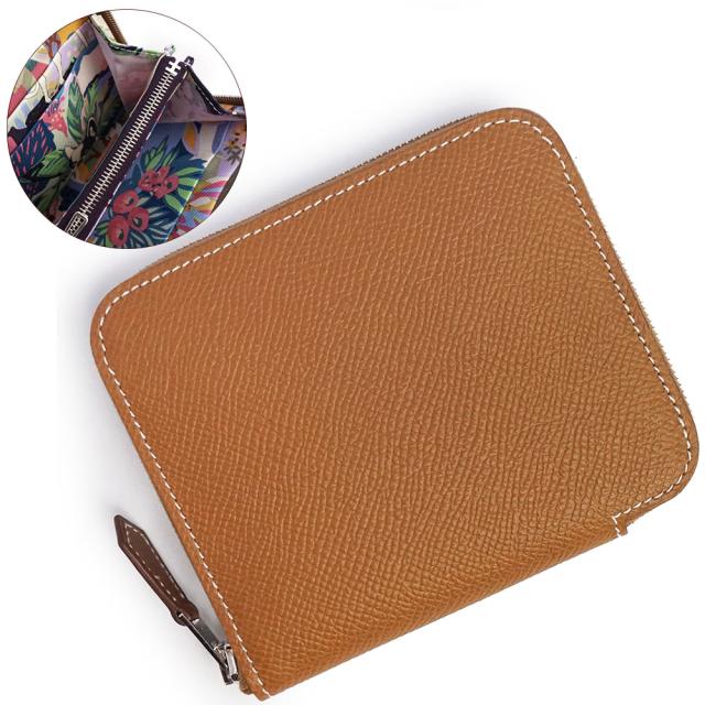 （新品・未使用品）エルメス HERMES アザップ コンパクト シルクイン EN LIBERTE アンリベルテ 自由に ケース 小銭入れ 財布 ヴォーエプソン レザー ゴールド カシス ヴェールフィズ ブラウン シルバー金具 W刻印 箱付
