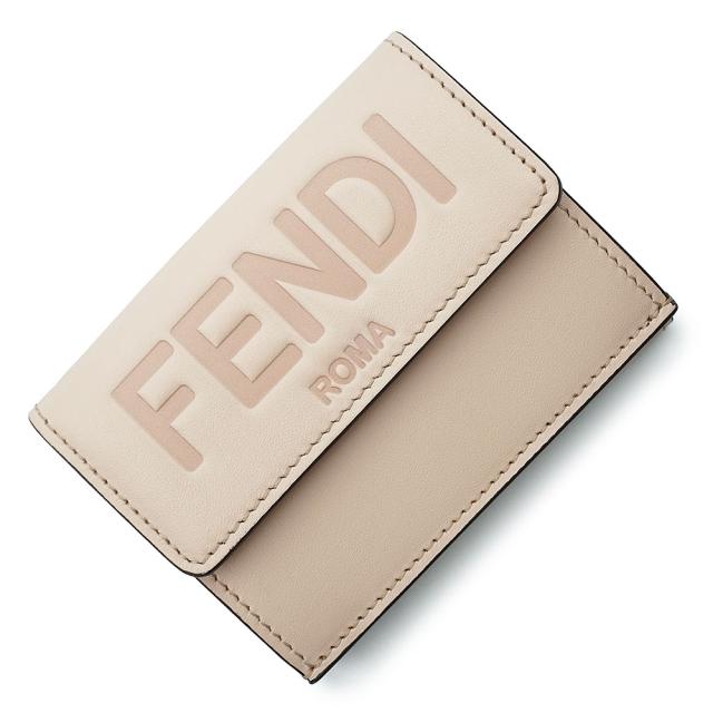 （未使用　展示品）フェンディ FENDI ローマ ROMA マイクロ コンパクト 三つ折り財布 カーフスキン レザー プードル ピンクベージュ ゴールド金具 8M0395