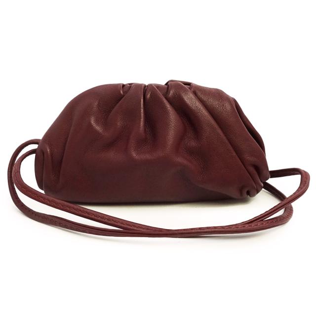 （未使用　展示品）ボッテガヴェネタ BOTTEGA VENETA ザ ポーチ パース ショルダー ケース 小銭入れ 財布 カーフスキン レザー ボルドー ゴールド金具 577816