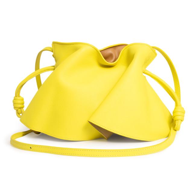 （新品・未使用品）ロエベ LOEWE フラメンコ クラッチ ミニ ショルダーバッグ 斜め掛け レザー レモン イエロー ブラウン ゴールド金具 A411M12X01