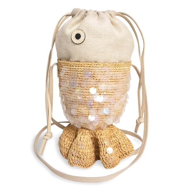 （美品）ロエベ LOEWE パウラズ イビザ フィッシュ バスケット 魚 かご 巾着 ショルダーバッグ 斜め掛け ラフィア キャンバス ナチュラル C630Y60X04