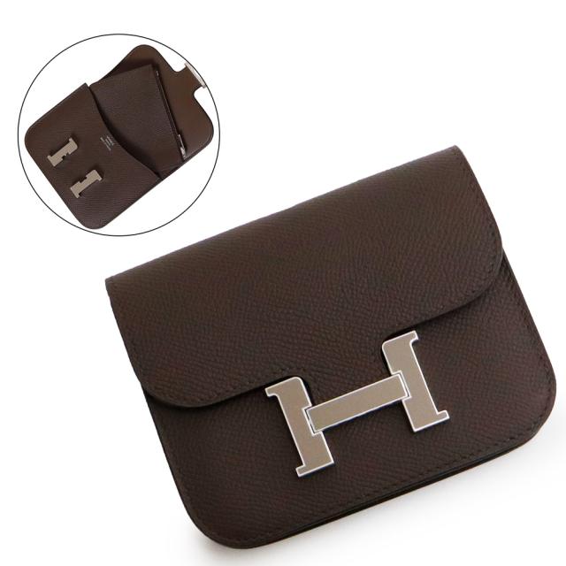 （新品・未使用品）エルメス HERMES コンスタンス スリム ポシェット ポーチ ウエストバッグ 二つ折り財布 ヴォーエプソン レザー Havane ハバナ ブラウン シルバー金具 B刻印 箱付