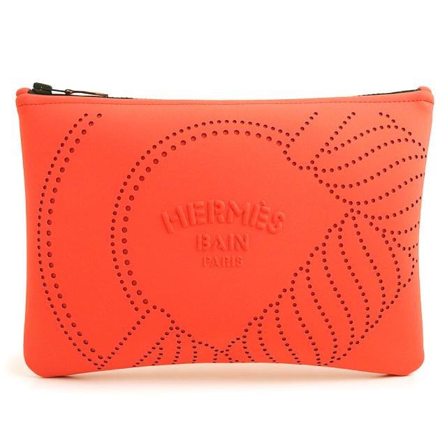 （未使用保管品）エルメス HERMES ネオバン カノエH MM ポーチ ポリアミド エラスタン Grenadine グルナディーヌ ピンク ブラック金具