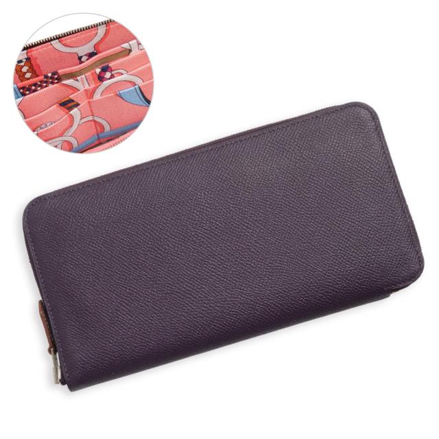 （新品・未使用品）エルメス HERMES アザップ ロング シルクイン Panoptie Equestre 乗馬の装具一式 ラウンドファスナー 長財布 ヴォーエプソン レザー Raisin レザン パープル シルバー金具 D刻印 箱付