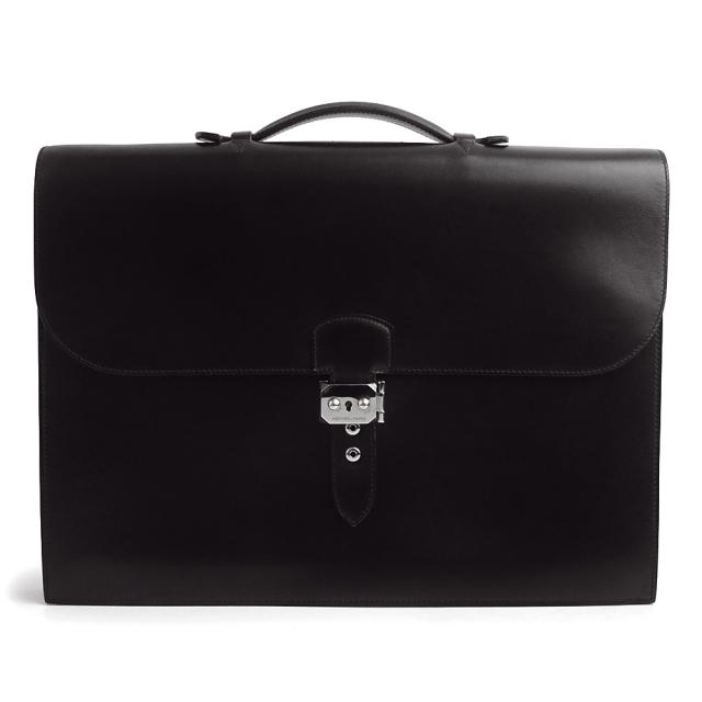 （美品）エルメス HERMES サック ア デペッシュ 41 ブリーフケース ビジネス ハンドバッグ ボックスカーフ レザー Noir ノワール ブラック シルバー金具 □Q刻印