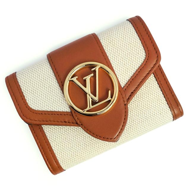 （新品・未使用品）ルイ ヴィトン LOUIS VUITTON ポルトフォイユ LV ポンヌフ コンパクト 三つ折り財布 カーフスキン レザー キャンバス ブラウン ベージュ ゴールド金具 M81393 箱付
