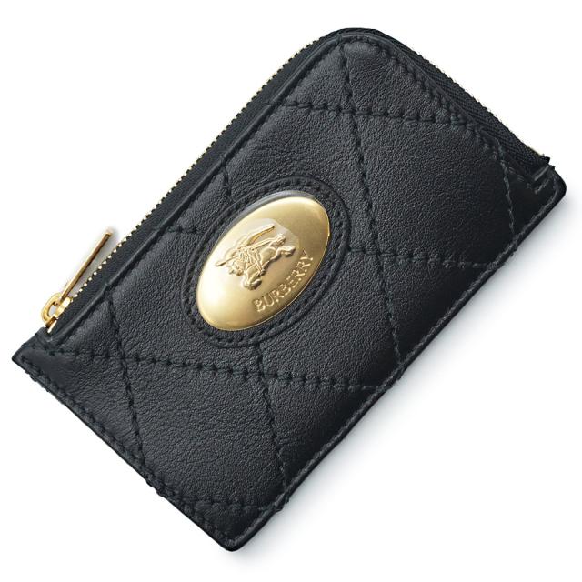 （新品・未使用品）バーバリー BURBERRY ストランド ジップカードケース 名刺入れ 定期入れ パスケース ケース 小銭入れ 財布 カーフスキン レザー ブラック ゴールド金具 8115426 箱付