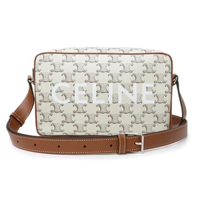 （未使用　展示品）セリーヌ CELINE ミディアム メッセンジャー ショルダーバッグ 斜め掛け トリオンフキャンバス カーフスキン レザー アイボリー ブラウン シルバー金具 194502BZK