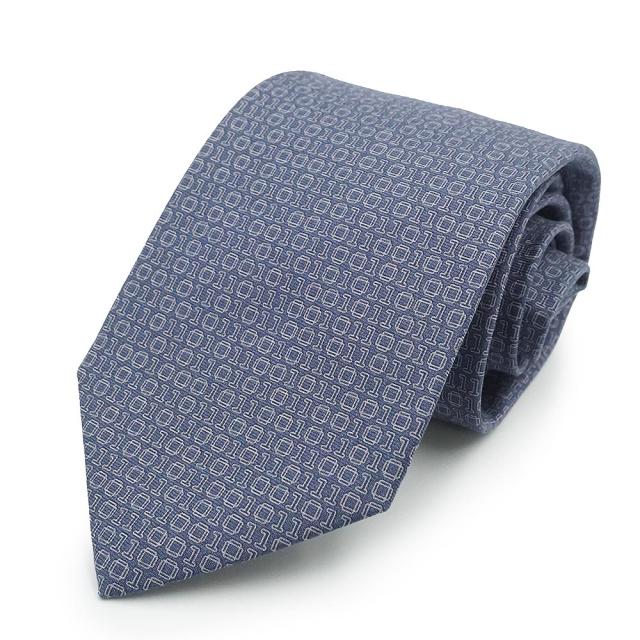 （新品・未使用品）エルメス HERMES BINAIRE ネクタイ 8CM シルク100％ マリン マリーヌ グリ ブルー グレー 箱付