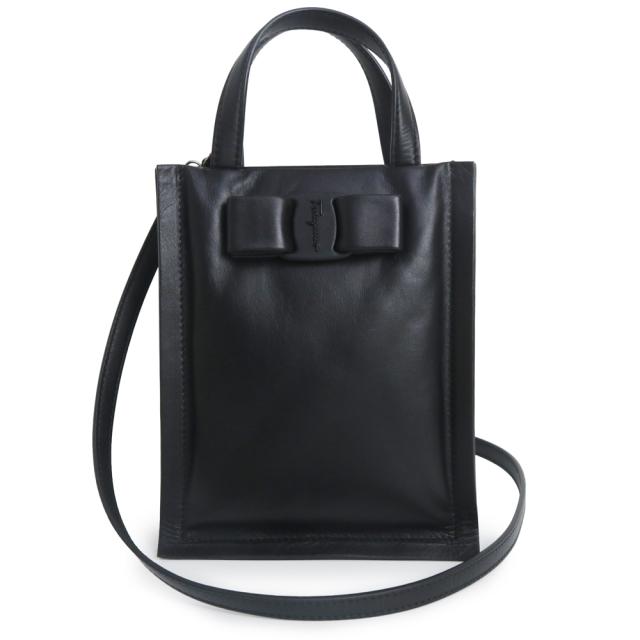 （未使用　展示品）サルヴァトーレフェラガモ Salvatore Ferragamo VIVA MINI ビバ ミニ 2WAY ショルダー ハンドバッグ 斜め掛け ヴァラ リボン カーフスキン レザー ブラック 21 2988