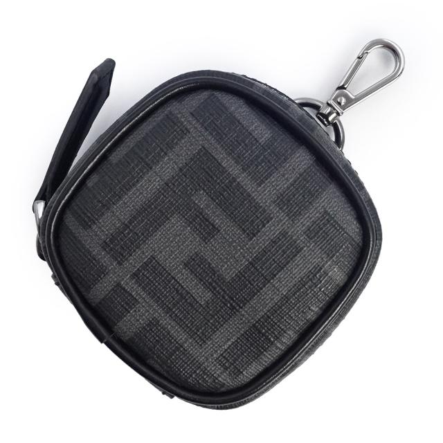 （新品・未使用品）フェンディ FENDI ズッカ ミニポーチ AirPods イヤホンケース ポーチ PVCコーティングキャンバス カーフスキン レザー グレー ブラック ダークシルバー金具 7AS121 箱付