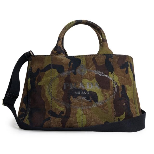 （未使用　展示品）プラダ PRADA CANAPA CAMOUFLA カナパ カモフラージュ 迷彩 2WAY 斜め掛け ショルダー ハンドバッグ コットンデニム MIMETICO カーキ シルバー金具 B2642B