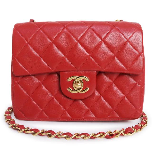 （中古）シャネル CHANEL ミニ マトラッセ 17 チェーン ショルダーバッグ 斜め掛け ラムスキン レザー レッド ゴールド金具 A01115