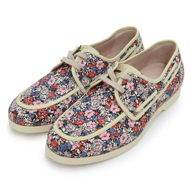（新品・未使用品）グッチ GUCCI リバティ コラボ フラワープリント モカシン デッキシューズ ローファー シューズ 靴 #7.5 26.5cm キャンバス マルチカラー ベージュ シルバー金具 547641