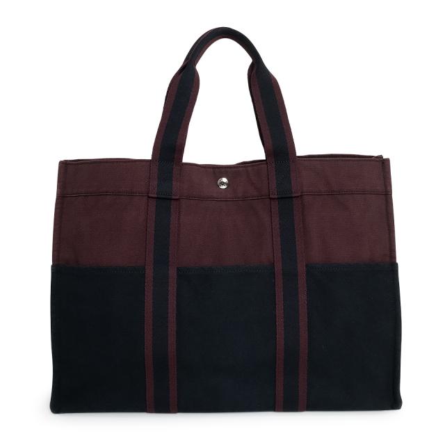 （中古）エルメス HERMES フールトゥ GM トート ハンドバッグ キャンバス Bordeaux ボルドー ワインレッド Black ブラック シルバー金具