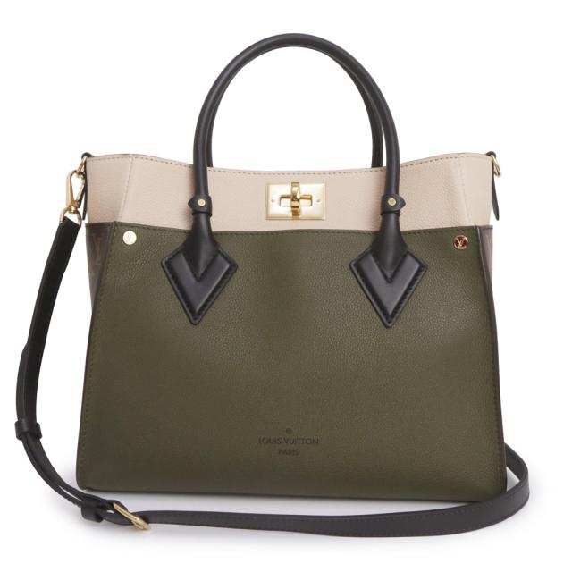 （未使用　展示品）ルイ ヴィトン LOUIS VUITTON オンマイサイド MM 2way ショルダー ハンドバッグ 斜め掛け グレインカーフレザー モノグラム ローリエ グリーン ブラウン ゴールド金具 M55302