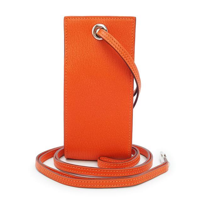 （未使用保管品）エルメス HERMES ヴェスパ ネックストラップ シガレットケース マルチケース iCOSケース ポーチ 2WAY ショルダー 斜め掛け シェブル シェーブルミゾール レザー オレンジポピー シルバー金具 □H刻印