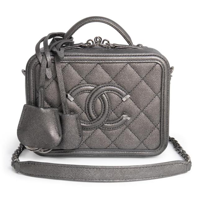 （未使用　展示品）シャネル CHANEL マトラッセ CCフィリグリー ココマーク 2Way バニティ チェーン ショルダー ハンドバッグ 斜め掛け キャビアスキン レザー シルバー シルバー金具 A93342