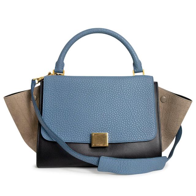 （中古）セリーヌ CELINE トラペーズ スモール 2Way ショルダー ハンドバッグ カーフスキン レザー ブルー ブラック ベージュ ゴールド金具 174683ZTB