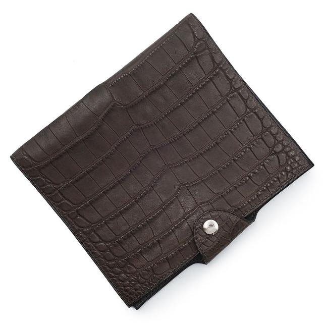 （未使用保管品）エルメス HERMES ユリス PM アジェンダ 手帳カバー アリゲーターマット クロコダイル エキゾチックレザー グリエレファント ブラウン シルバー金具 □L刻印 リフィル レフィル 箱付