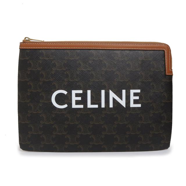 （未使用　展示品）セリーヌ CELINE トリオンフ スモール ポーチ クラッチバッグ コーティングキャンバス レザー タン ブラウン ゴールド金具 10D672BZQ