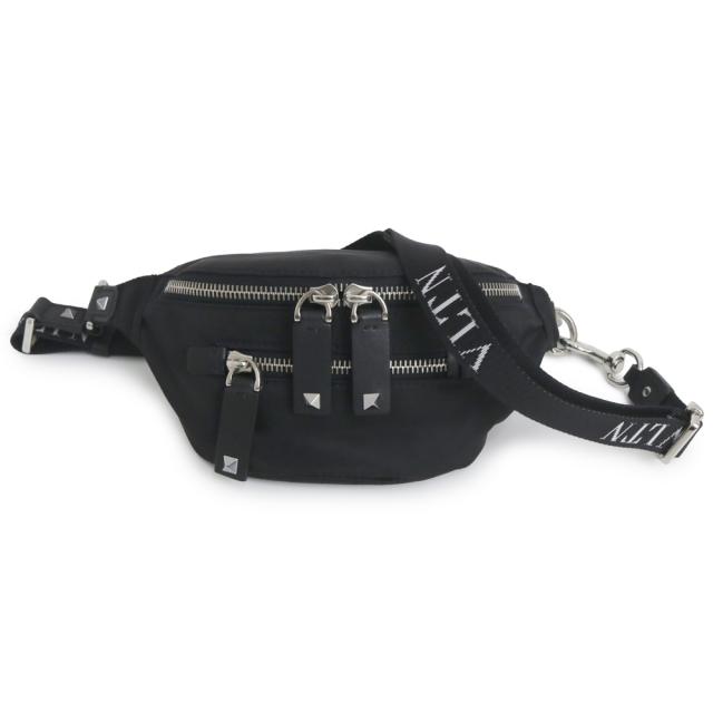 （未使用　展示品）ヴァレンティノ ガラヴァーニ Valentino Garavani ミニ ウエストポーチ ショルダー ボディバッグ 斜め掛け ナイロン NERO ネロ ブラック シルバー金具 VY2B0A32RPY0NO