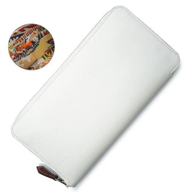 （新品・未使用品）エルメス HERMES アザップ ロング シルクイン EN LIBERTE アンリベルテ 自由に ラウンドファスナー ジップ 長財布 ヴォーエバーカラー レザー ニューホワイト オレンジ グリムエット シルバー金具 B刻印 箱付