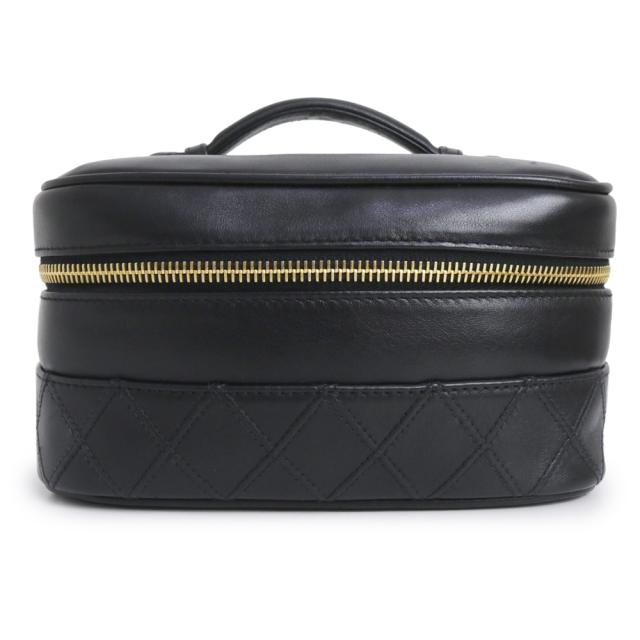 （中古）シャネル CHANEL ビコローレ バニティ ポーチ ハンドバッグ ラムスキン レザー ブラック ゴールド金具 A01618