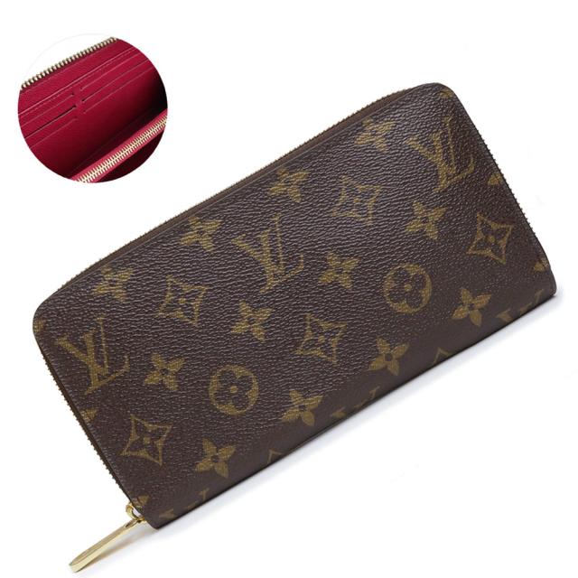 （中古）ルイ ヴィトン LOUIS VUITTON ジッピーウォレット ラウンドファスナー 長財布 モノグラム ブラウン フューシャ ゴールド金具 M41895