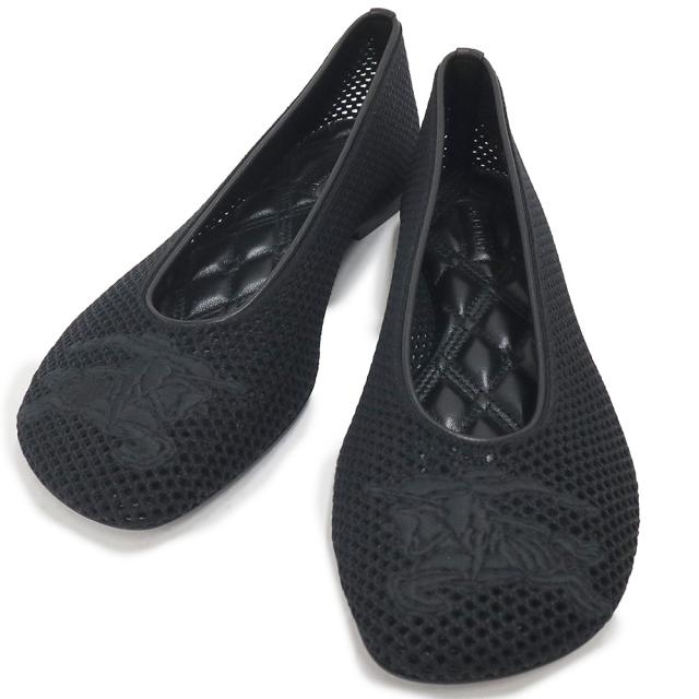 （未使用保管品）バーバリー BURBERRY メッシュバレリーナ フラットシューズ パンプス 靴 #36 23cm ポリエステル レザー ブラック 8088424