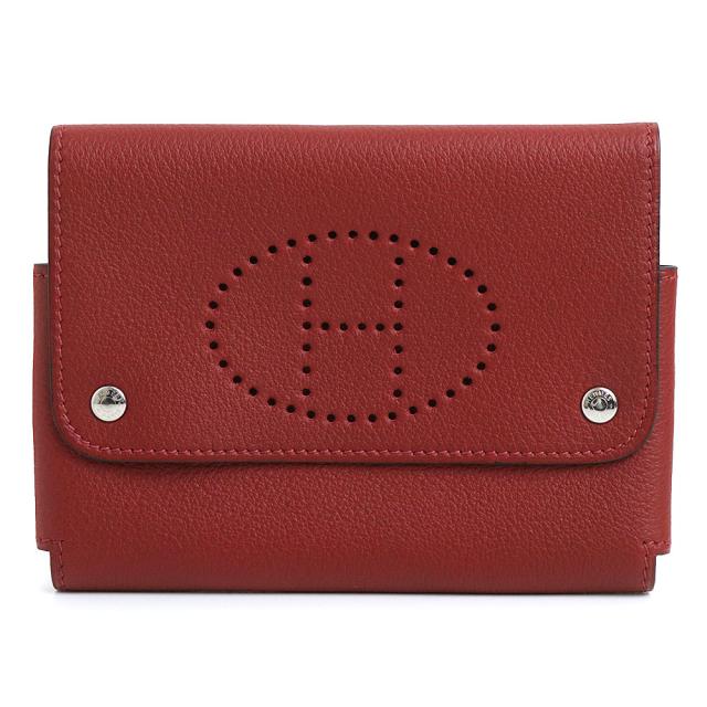 （未使用　展示品）エルメス HERMES エテュイ カルト GM エヴリン エブリン Hロゴ トランプケース ポーチ トゴ レザー Bordeaux ボルドー レッド シルバー金具 □G刻印 箱付