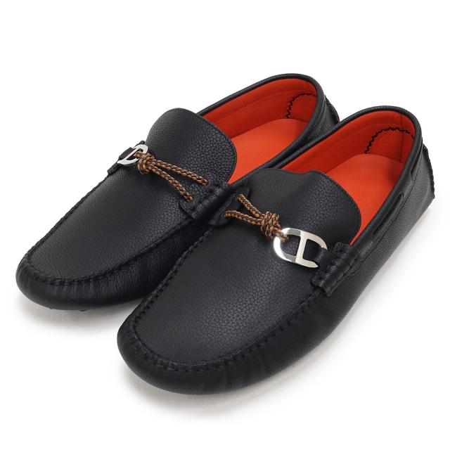 （新品・未使用品）エルメス HERMES モカシン アレッサンドロ ローファー デッキシューズ 靴 #43.5 28.5cm トリヨンレザー ブラック シルバー金具 箱付