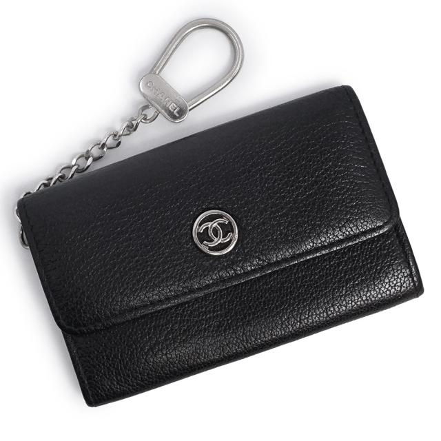 （中古）シャネル CHANEL ココマーク フック付き ケース カードケース パスケース 小銭入れ 名刺入れ 定期入れ 財布 グレインカーフレザー ブラック シルバー金具