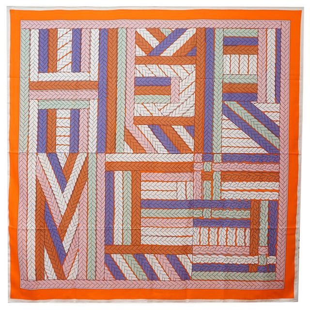 （新品・未使用品）エルメス HERMES カレジェアン 140 トレス H Tresses H 大判 ショール ストール スカーフ カシミヤ70% シルク30％ オレンジ ビューローズ ヴァイオレット 箱付