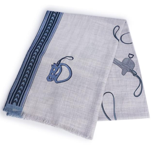 （新品・未使用品）エルメス HERMES レクタングル エ グリ グリ ET GRIS GRIS 大判 スカーフ ストール ショール マフラー カシミヤ70% シルク30％ グリシネ シエル ブルー グレー