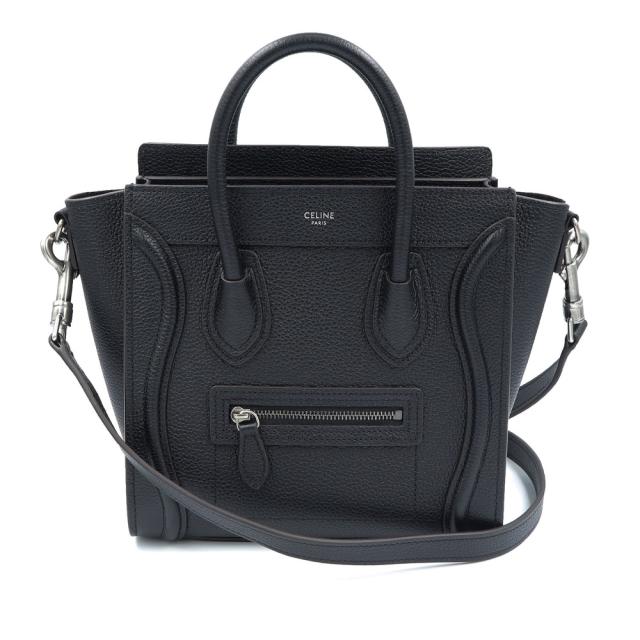 （未使用　展示品）セリーヌ CELINE ラゲージ ナノ ショッパー 2WAY ショルダー ハンドバッグ 斜め掛け ドラムドカーフ レザー ブラック アンティークシルバー金具 189243DRU