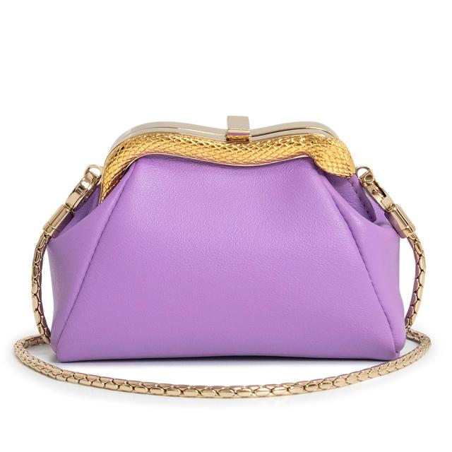 （未使用　展示品）ブルガリ BVLGARI セルペンティーヌ マイクロ ポーチ チェーン ショルダーバッグ 斜め掛け スムースカーフレザー アメジスト パープル ゴールド金具