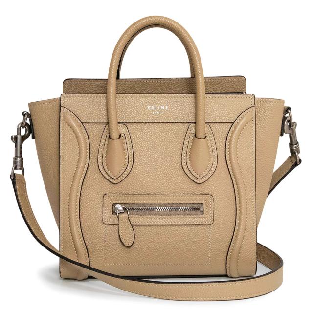 （未使用　展示品）セリーヌ CELINE ラゲージ ナノ ショッパー 2Way ショルダー ハンドバッグ 斜め掛け ドラムドカーフ レザー デューン ベージュ アンティークシルバー金具 189243DRU