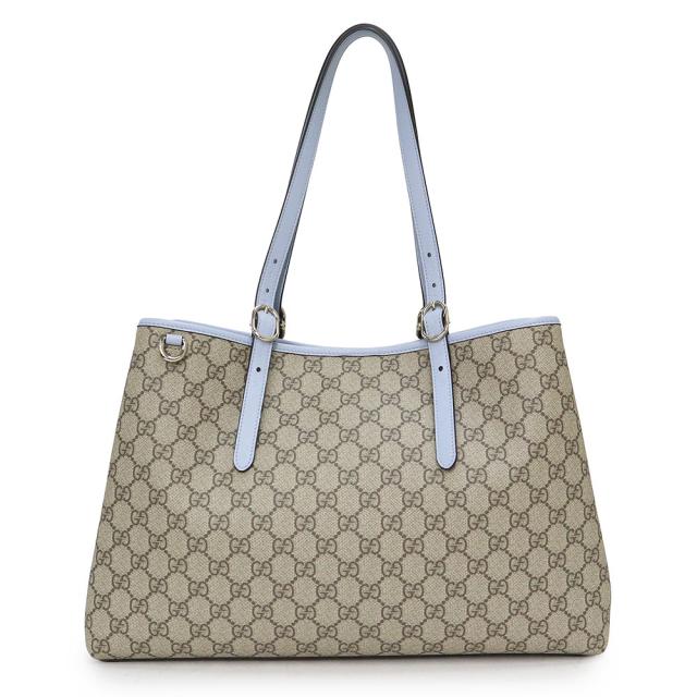 （未使用　展示品）グッチ GUCCI GGエンブレム ラージ トートバッグ GGスプリームキャンバス レザー ベージュ ライトブルー ライトゴールド金具 815213