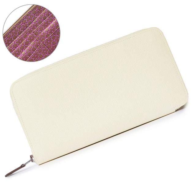 （新品・未使用品）エルメス HERMES アザップ ロング シルクイン Lucky Daisy ラッキー デイジー ラウンドファスナー ジップ 長財布 ヴォーエプソン レザー ナタ チャイ ローズパープル ホワイト シルバー金具 U刻印 箱付