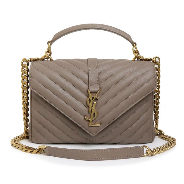 （未使用　展示品）サンローラン SAINT LAURENT カレッジ ミディアム 2Way チェーン ショルダー ハンドバッグ 斜め掛け カーフスキン レザー グレージュ アンティークゴールド金具 600279