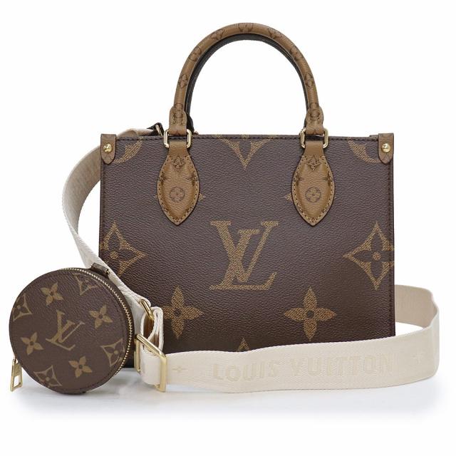 （未使用　展示品）ルイ ヴィトン LOUIS VUITTON オンザゴー PM 2WAY ショルダー ハンドバッグ 斜め掛け モノグラム リバース ブラウン ベージュ ゴールド金具 M46373