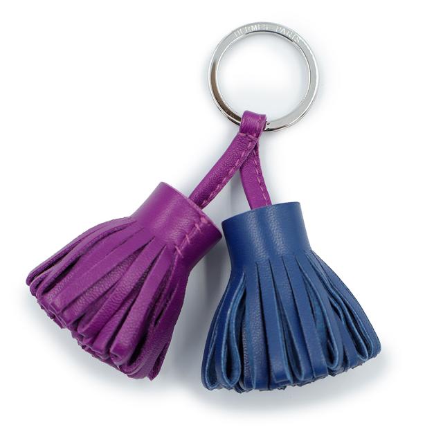 （未使用　展示品）エルメス HERMES カルメン ウノドス キーホルダー アニューミロ ラムスキン レザー バイオレット ブルードマルト パープル ブルー シルバー金具 箱付